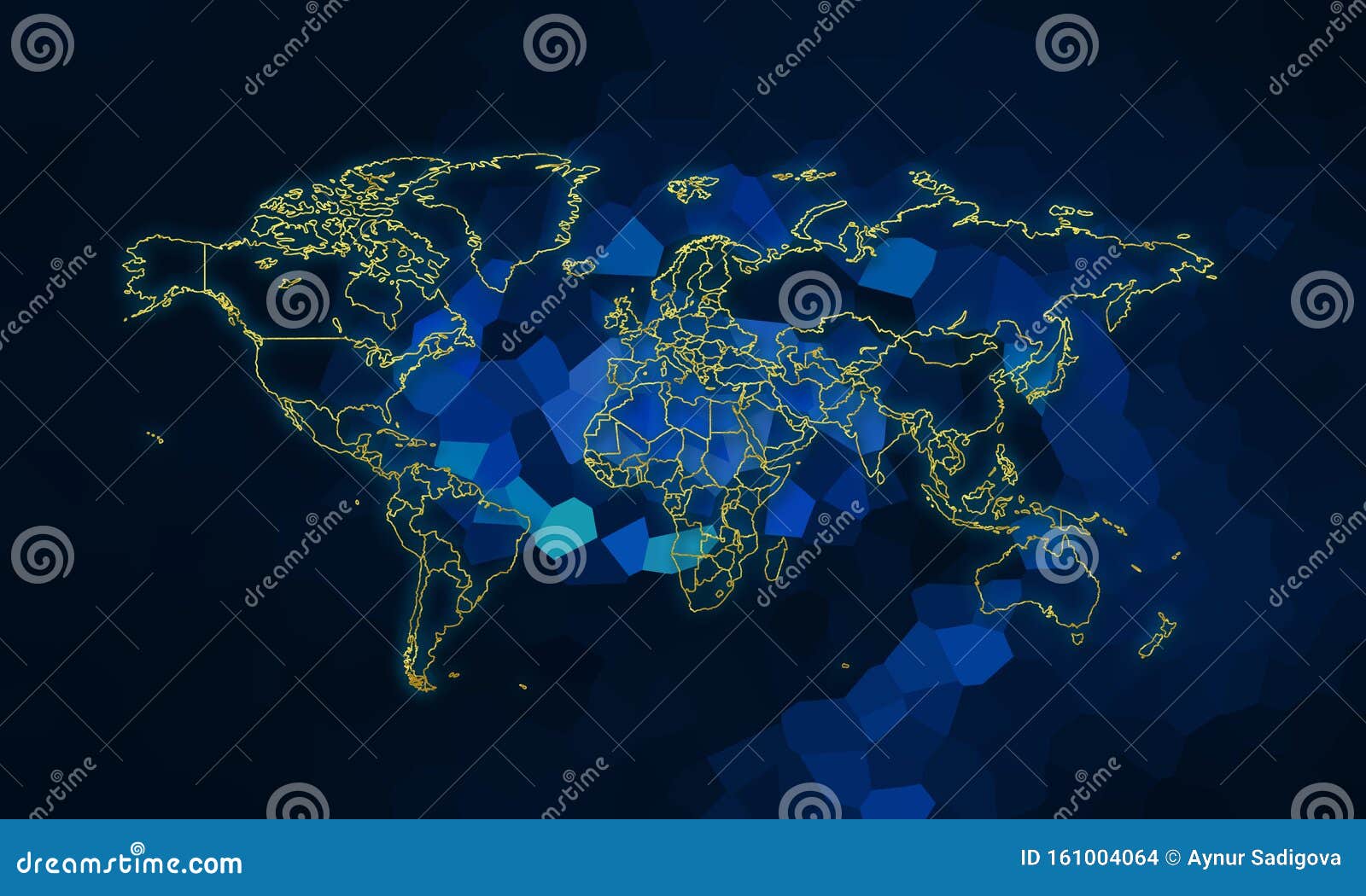 World Map in Gold Wrap.world in Gold. World Map on Blue Abstract ...