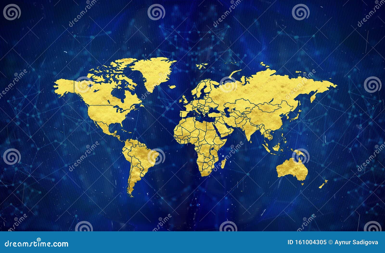 World Map in Gold Wrap.world in Gold. World Map on Blue Abstract ...