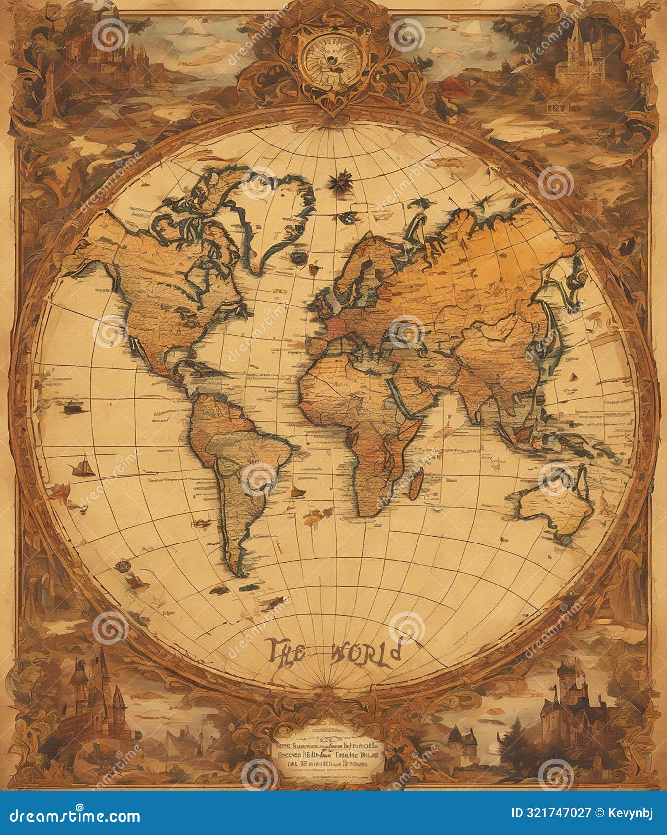 Old World Map On Parchment Cartoon Vector | CartoonDealer.com #116096223