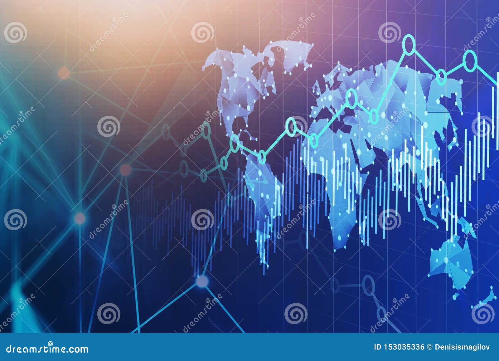 World Map, Graph and Network Interface Toned Stock Illustration ...