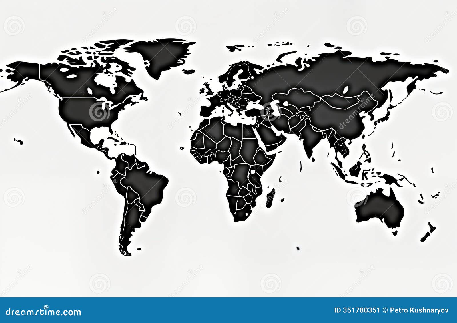 World Map Graphic Displays Continents, Countries. Grey Illustration on ...