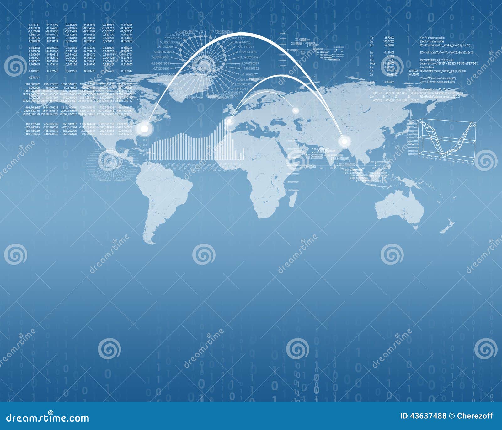 World Map with Graphs and Figures Stock Illustration - Illustration of ...
