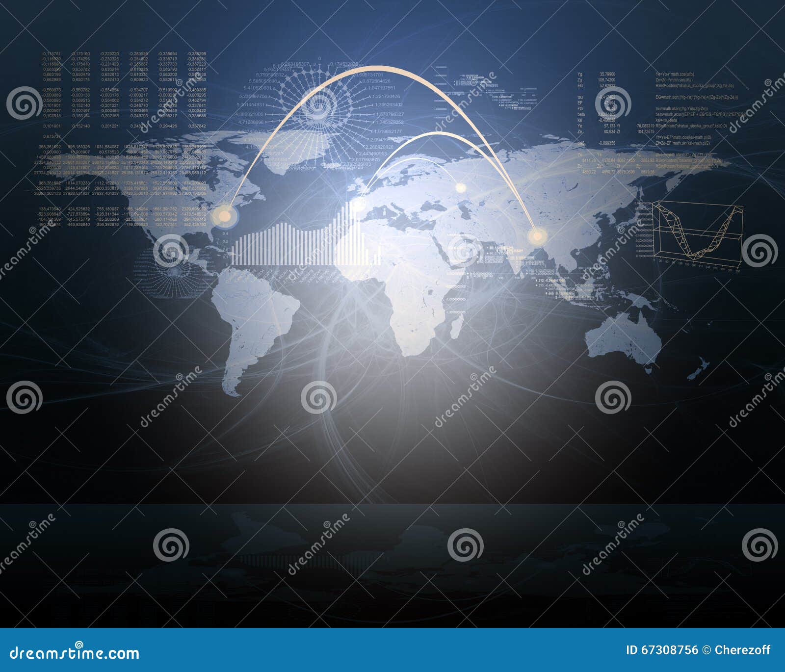 World map with graphs stock illustration. Illustration of number - 67308756