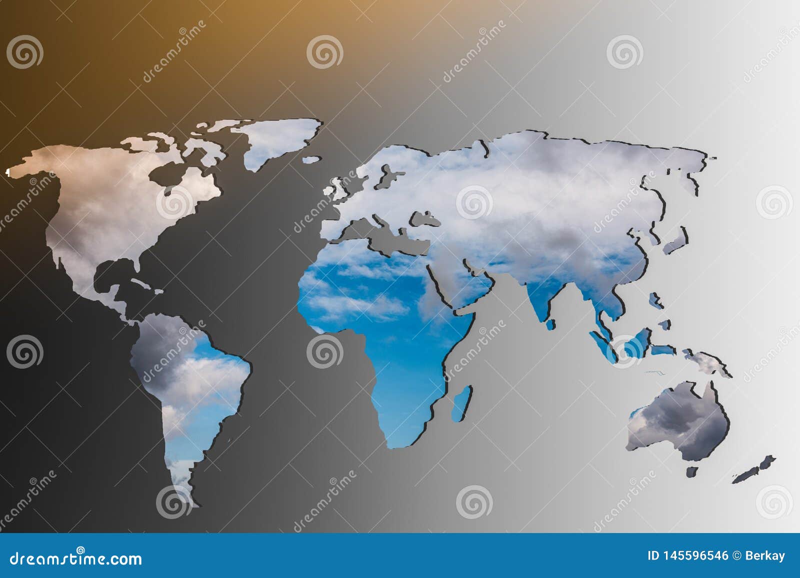 World Map with Gray Background Stock Illustration - Illustration of ...