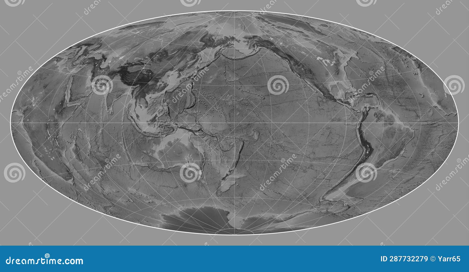 World Map. Grayscale. Aitoff Projection. Meridian: 180 Stock ...