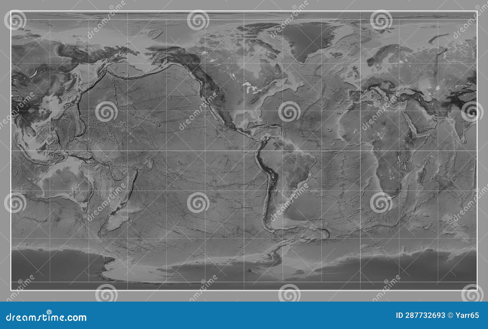 World Map. Grayscale. Compact Miller Projection. Meridian: -90 W Stock ...
