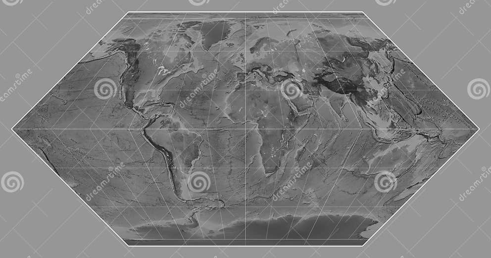 World Map. Grayscale. Eckert I Projection. Meridian: 0 Stock ...