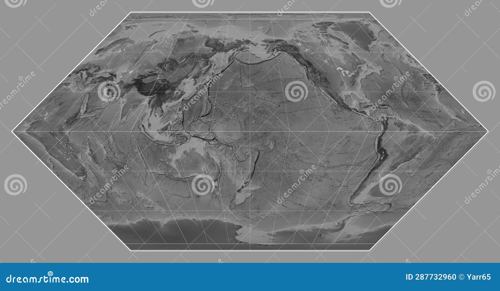 World Map. Grayscale. Eckert I Projection. Meridian: 180 Stock ...
