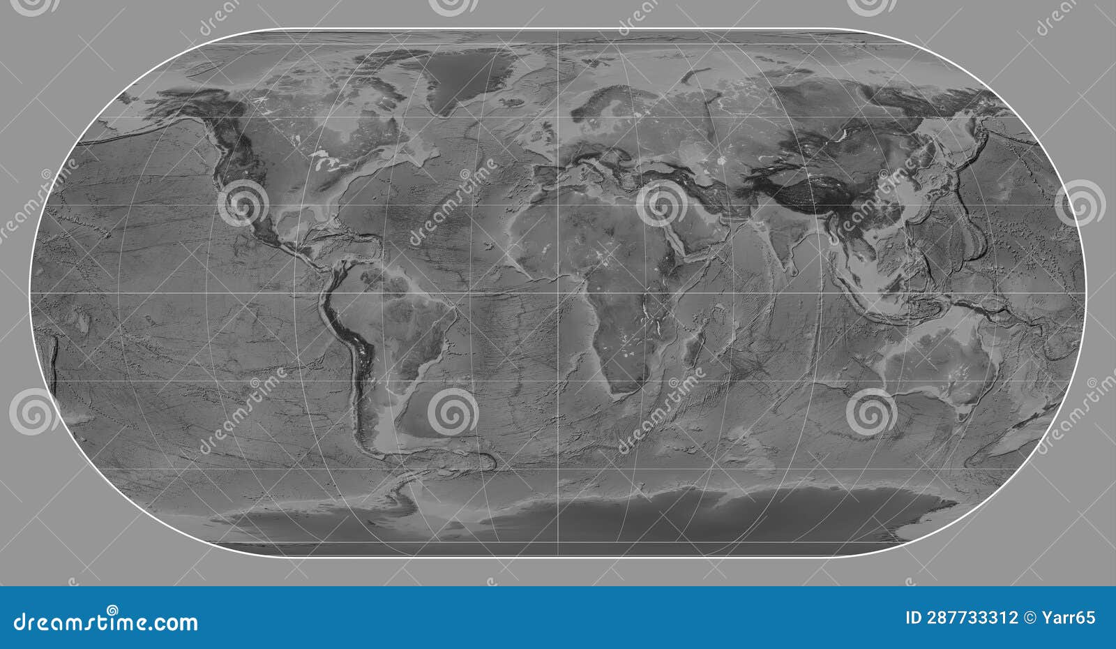 World Map. Grayscale. Eckert III Projection. Meridian: 0 Stock ...