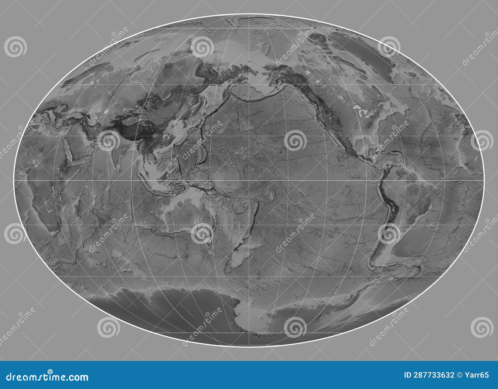 World Map. Grayscale. Fahey Projection. Meridian: 180 Stock ...