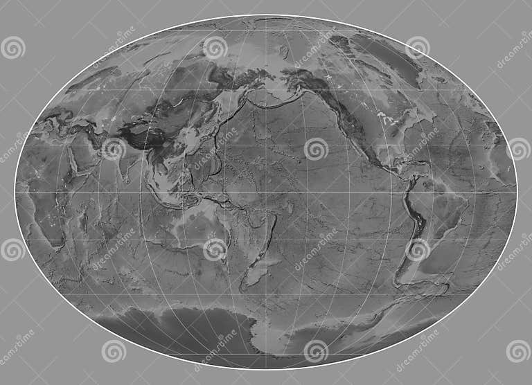World Map. Grayscale. Fahey Projection. Meridian: 180 Stock ...