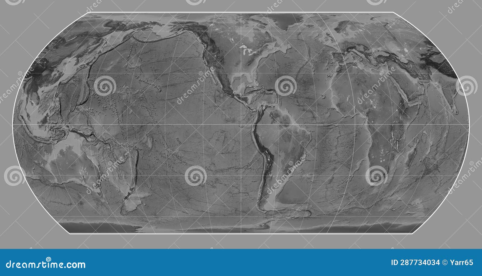 World Map. Grayscale. Hatano Asymmetrical Equal Area Projection. Stock ...