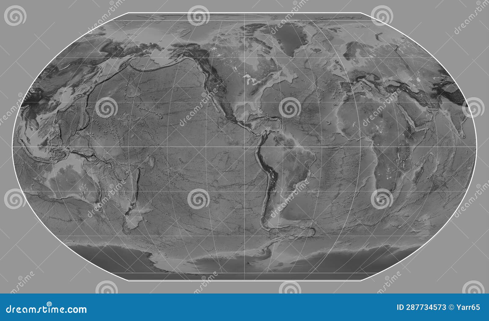 World Map. Grayscale. Kavrayskiy VII Projection. Meridian: -90 W Stock ...
