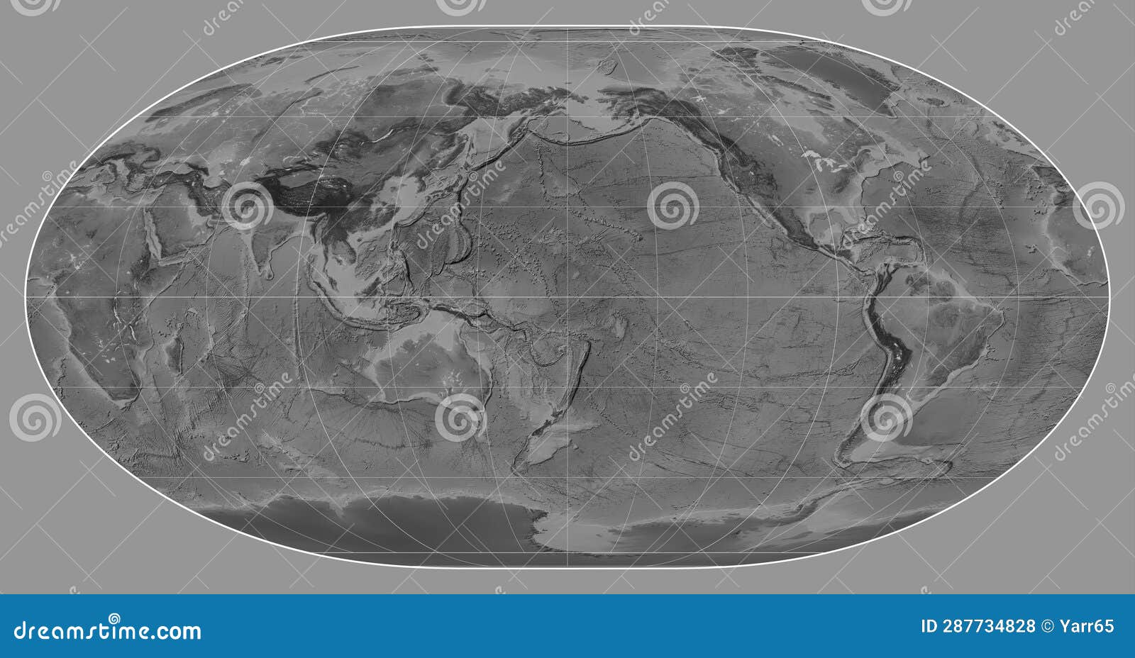 World Map. Grayscale. Loximuthal Projection. Meridian: 180 Stock ...