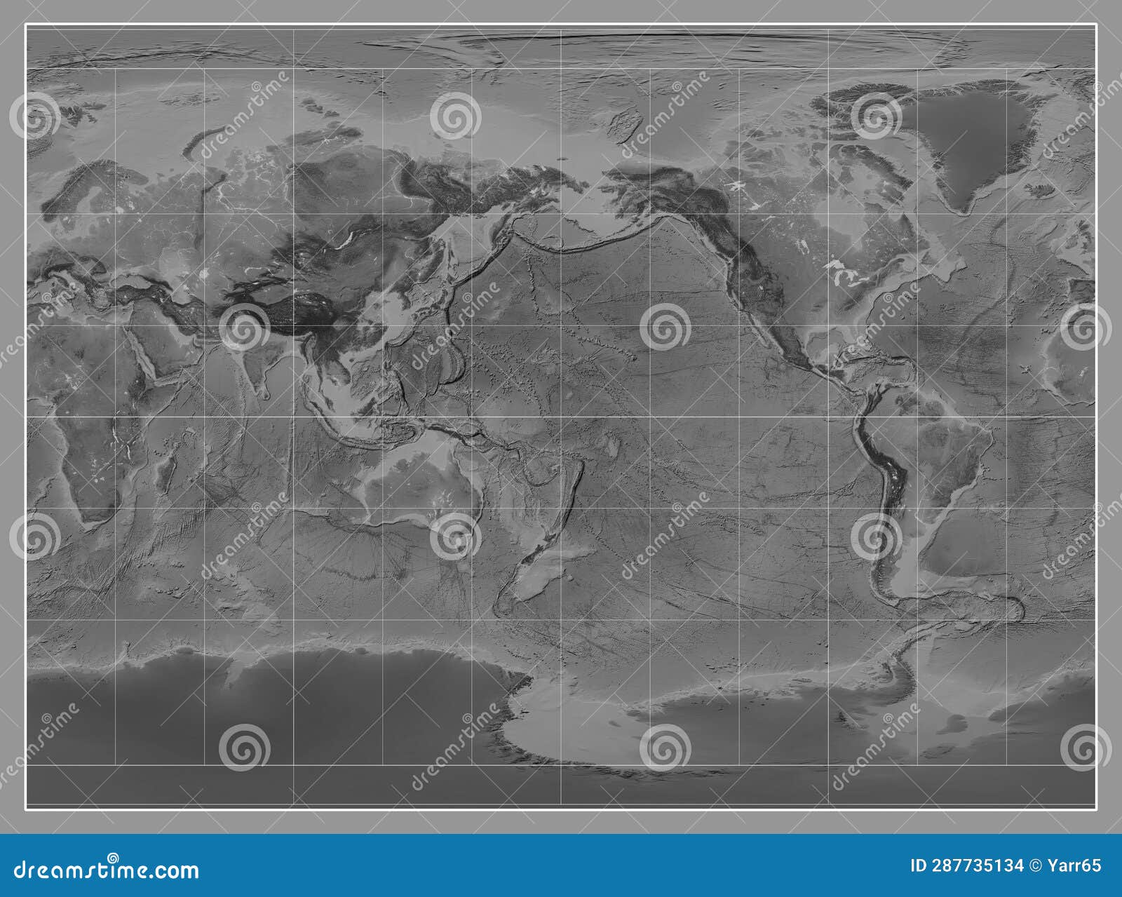 World Map. Grayscale. Miller Cylindrical Projection. Meridian: 1 Stock ...