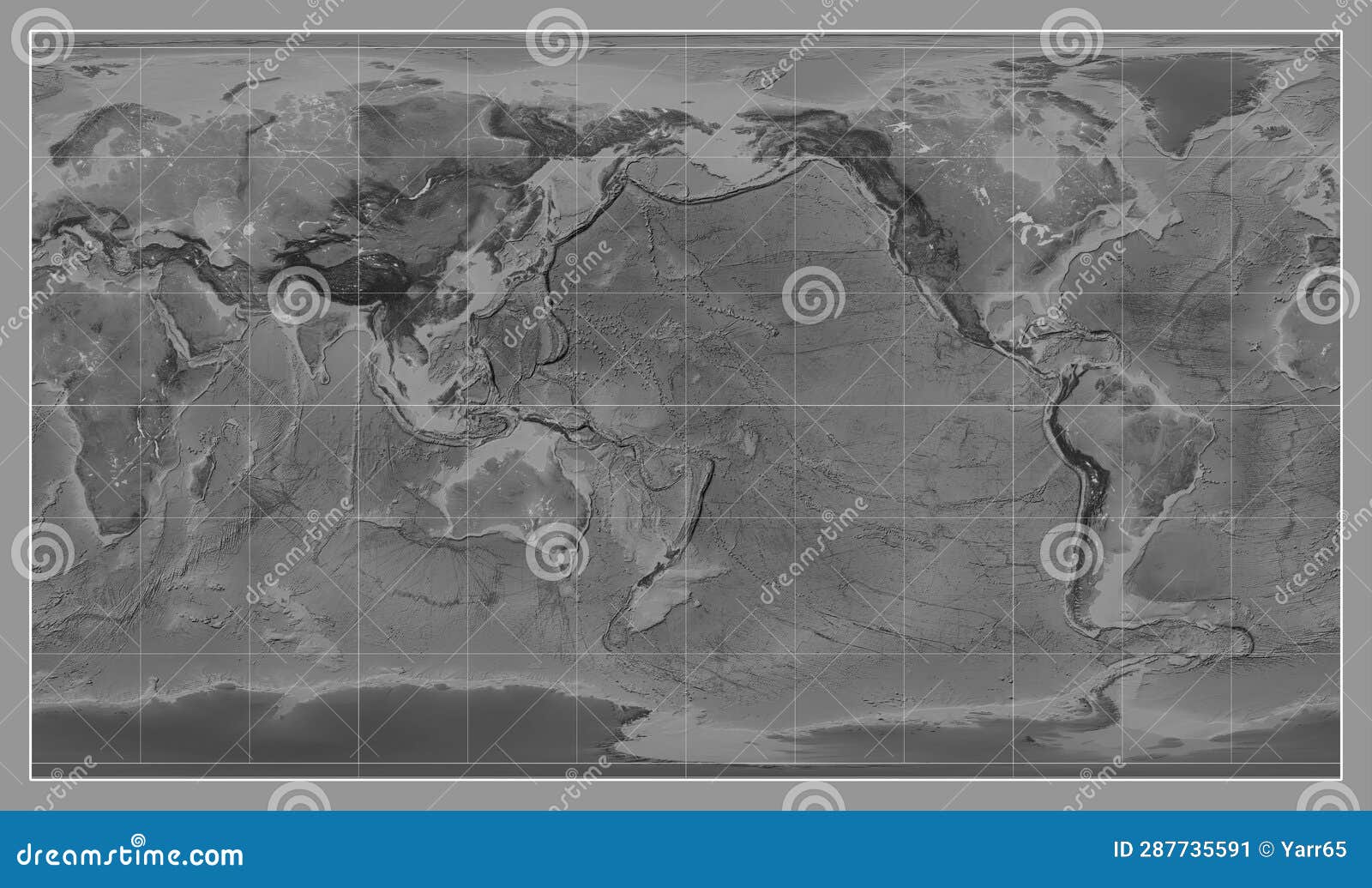 World Map. Grayscale. Patterson Cylindrical Projection. Meridian Stock ...