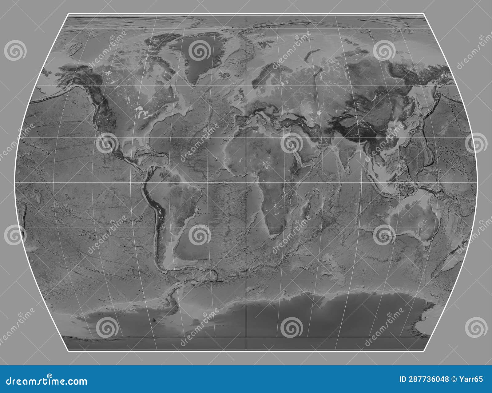 World Map. Grayscale. Times Projection. Meridian: 0 Stock Illustration ...