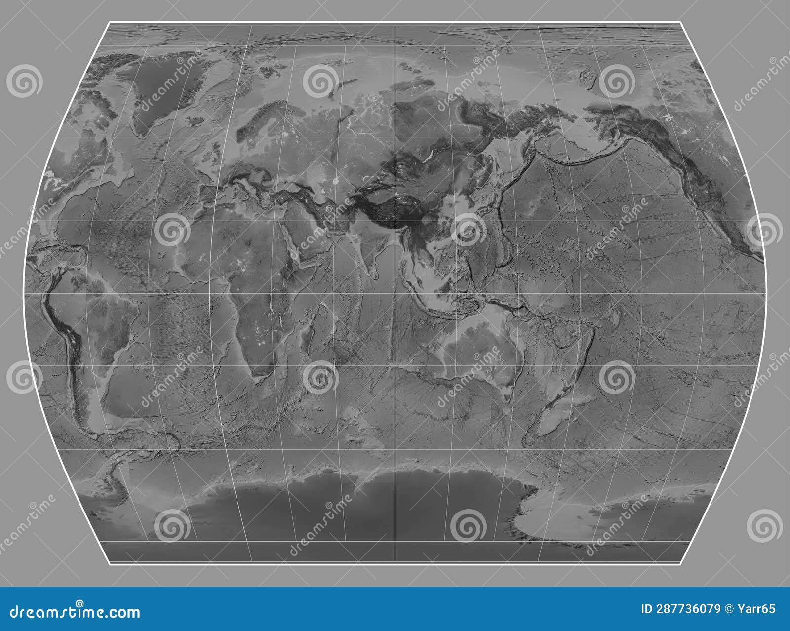 World Map. Grayscale. Times Projection. Meridian: 90 East Stock ...
