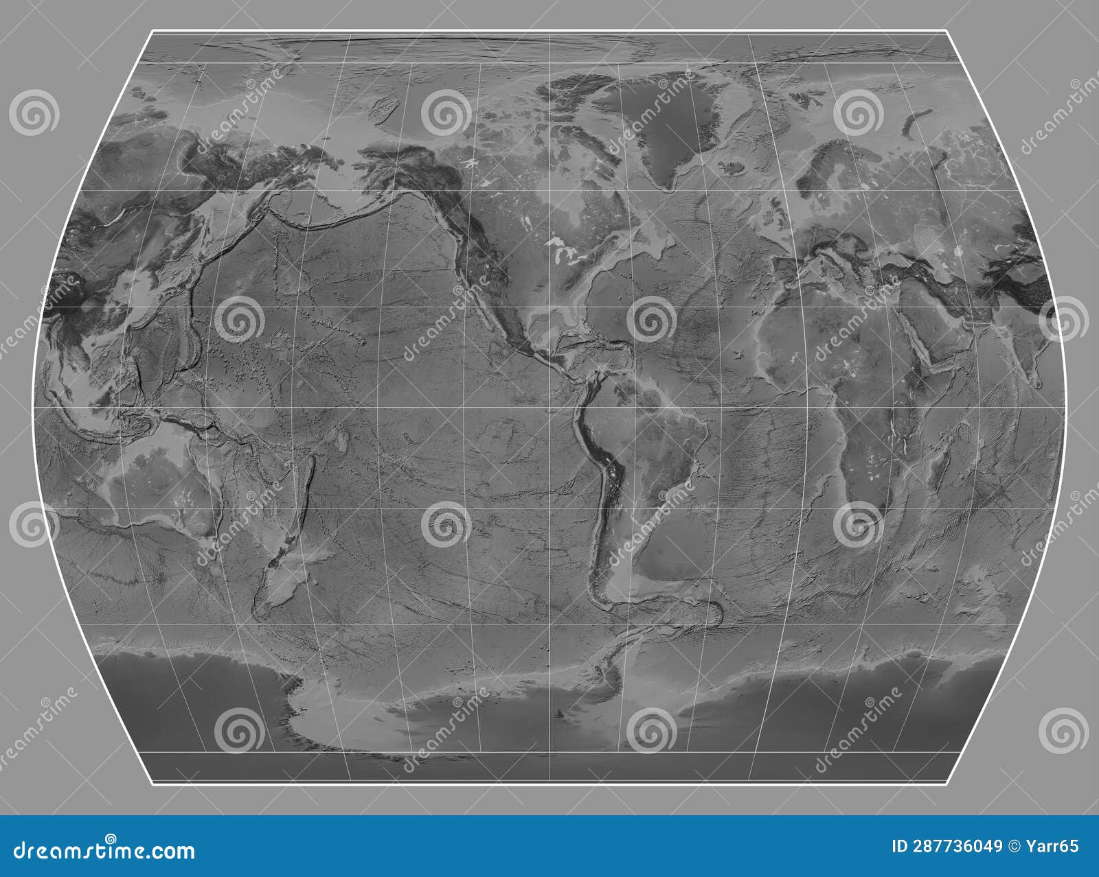 World Map. Grayscale. Times Projection. Meridian: -90 West Stock ...