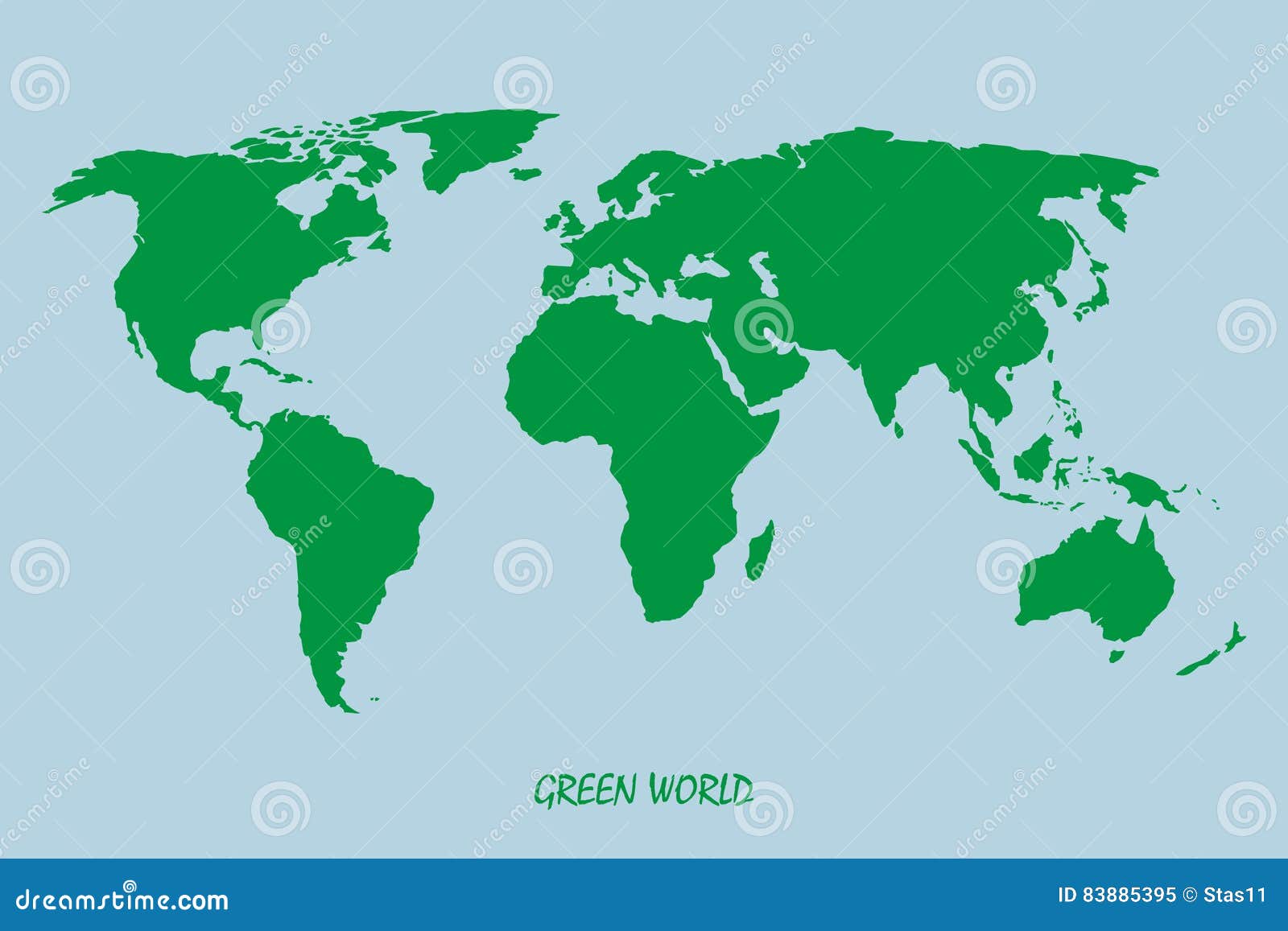 World Map in Green on a Blue Background Stock Illustration ...