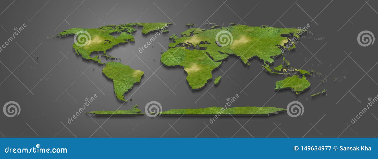 World Map is Green on a Blue 3d Background Stock Illustration ...