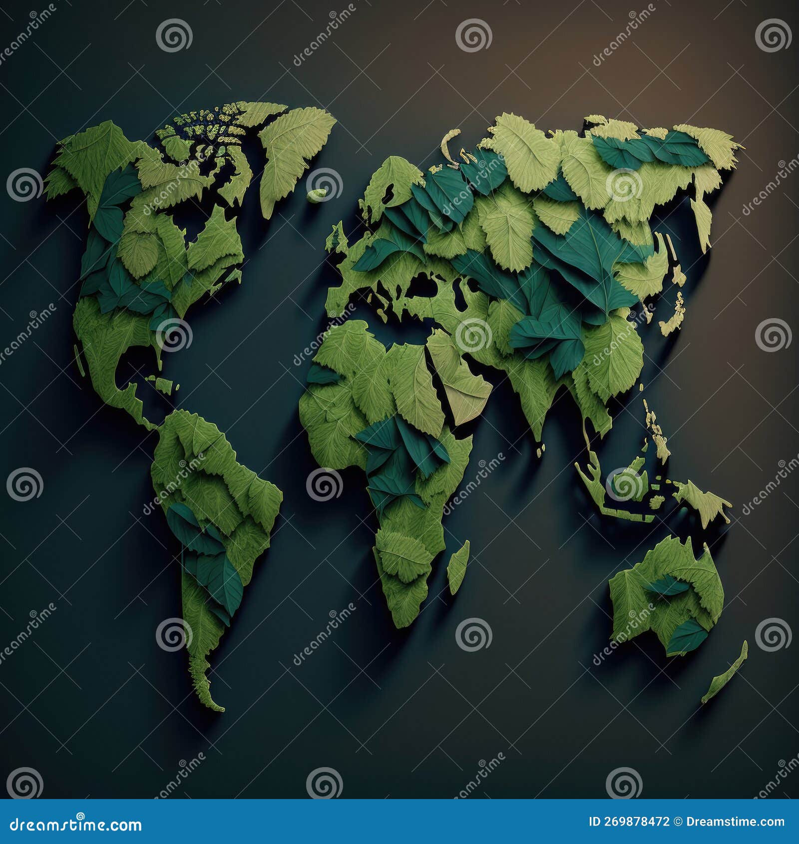 World Map from Green Leaves. Illustration Generative AI Stock ...