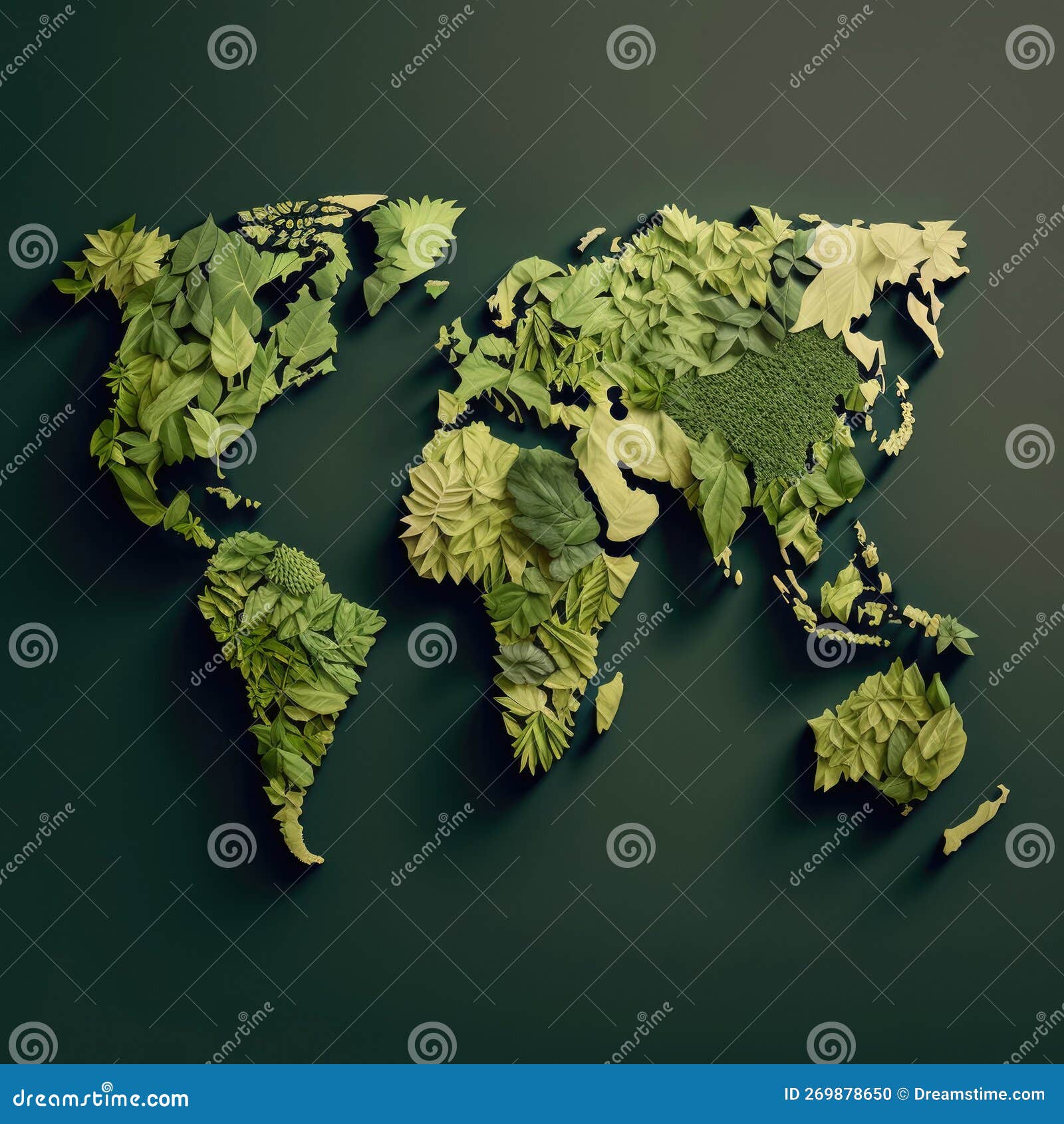 World Map from Green Leaves. Illustration Generative AI Stock ...