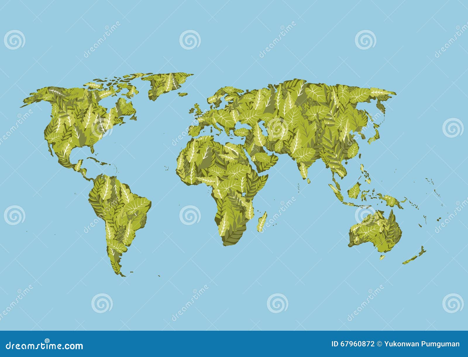 World Map of Green Leaves, Vector Stock Vector - Illustration of leaves ...