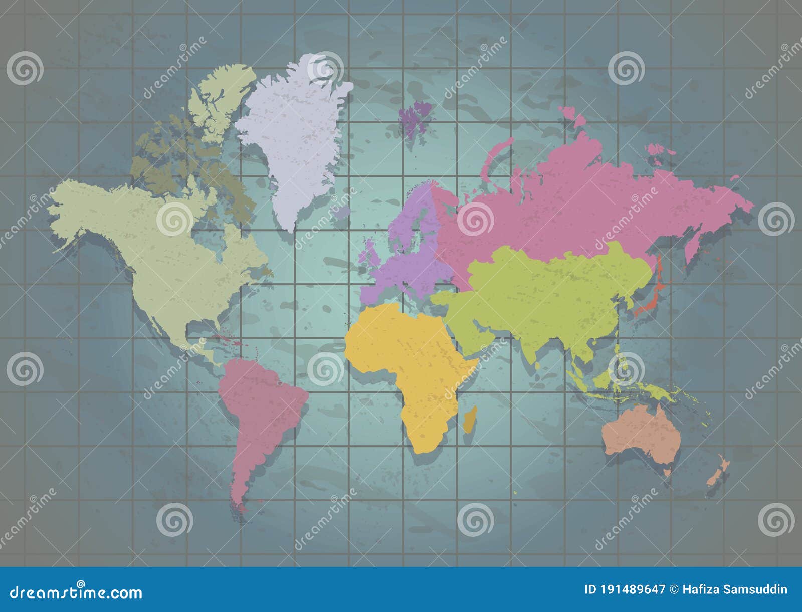 World map with grids. stock vector. Illustration of grid - 191489647