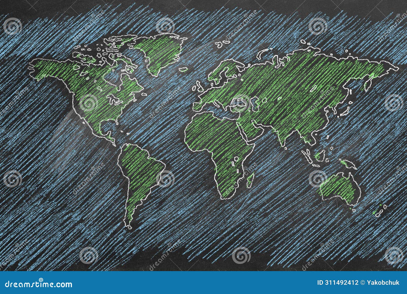 World map in chalk stock photo. Image of australia, north - 311492412