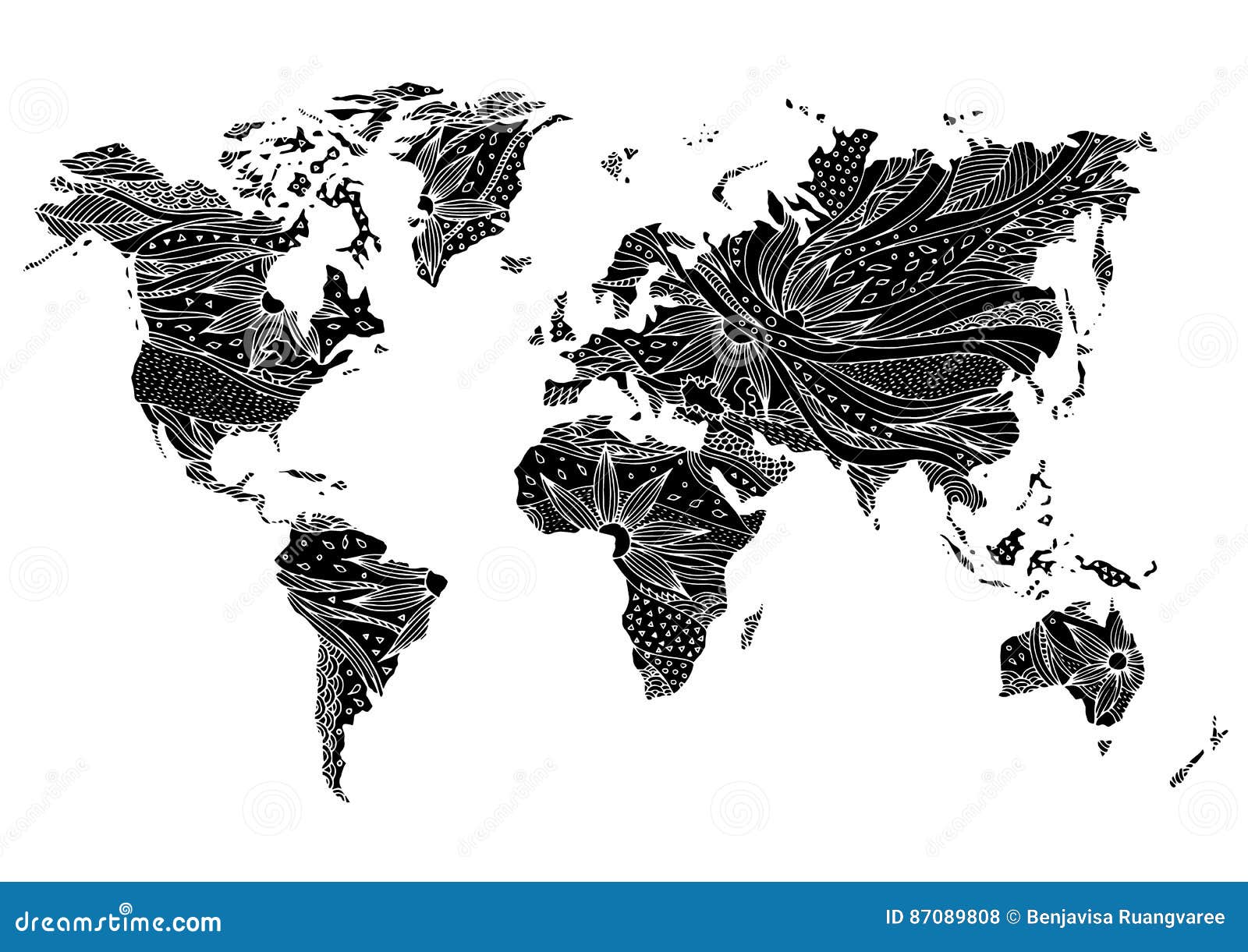 World Map Hand Drawn Flower Floral Design Vector Stock Vector ...