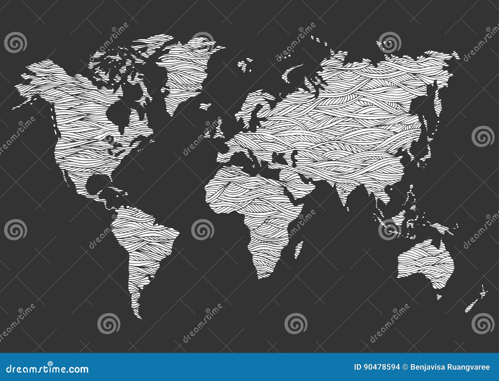 World Map Hand Drawn Wave Design Vector Illustration Stock Vector ...