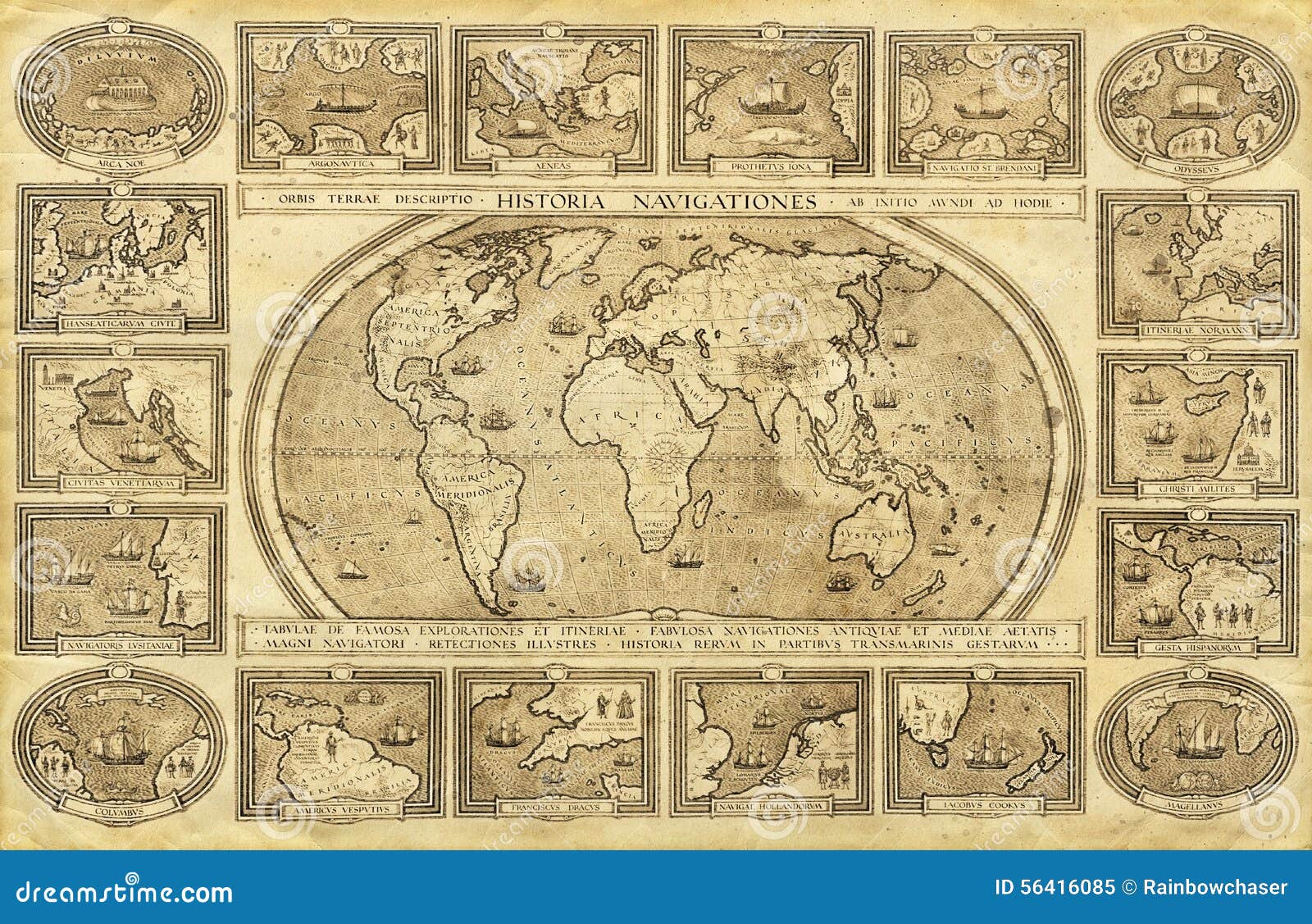 World map stock illustration. Illustration of parchment - 56416085