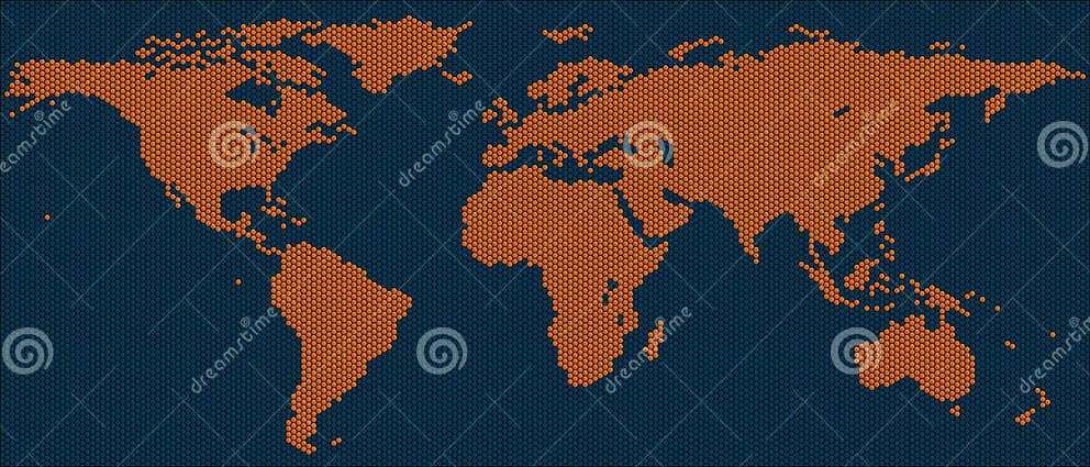 World map of hexagon tiles stock illustration. Illustration of world ...