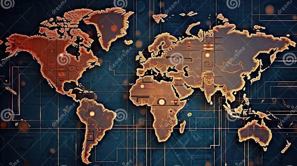 World Map Hi Tech Background. Generative AI Stock Illustration ...