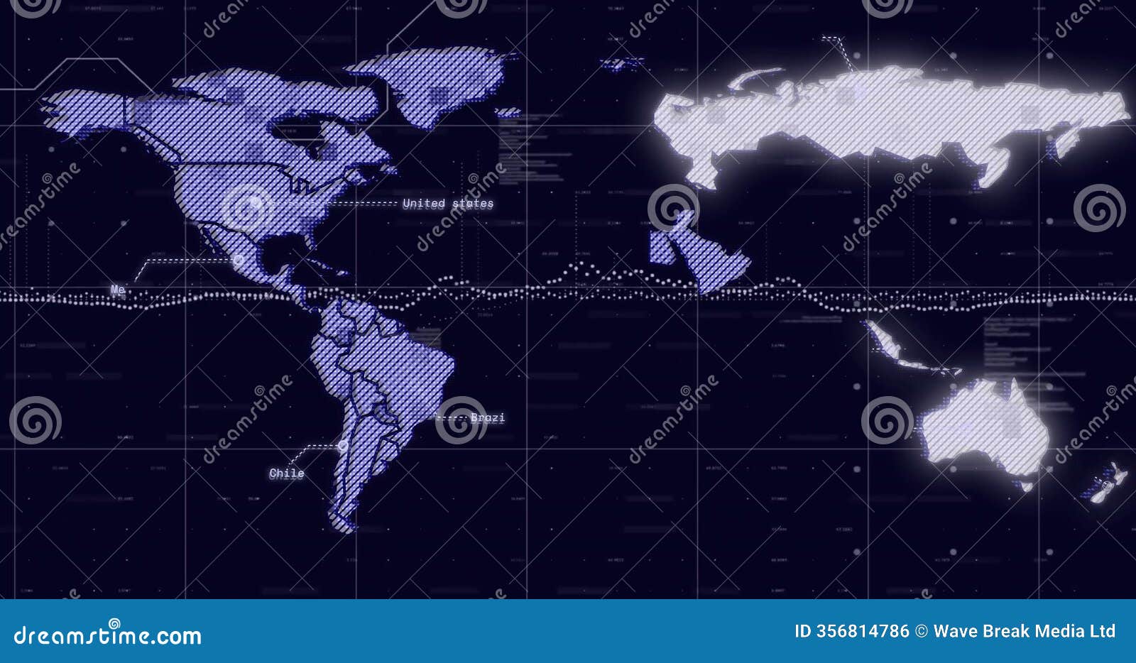 World Map with Highlighted Countries and Data Points Image Over Dark ...