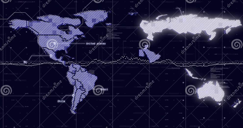 World Map with Highlighted Countries and Data Points Image Over Dark ...