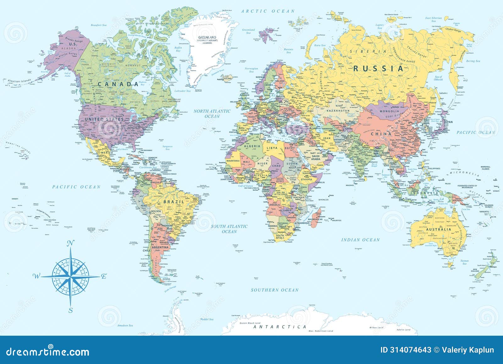 simple colored map of the world
