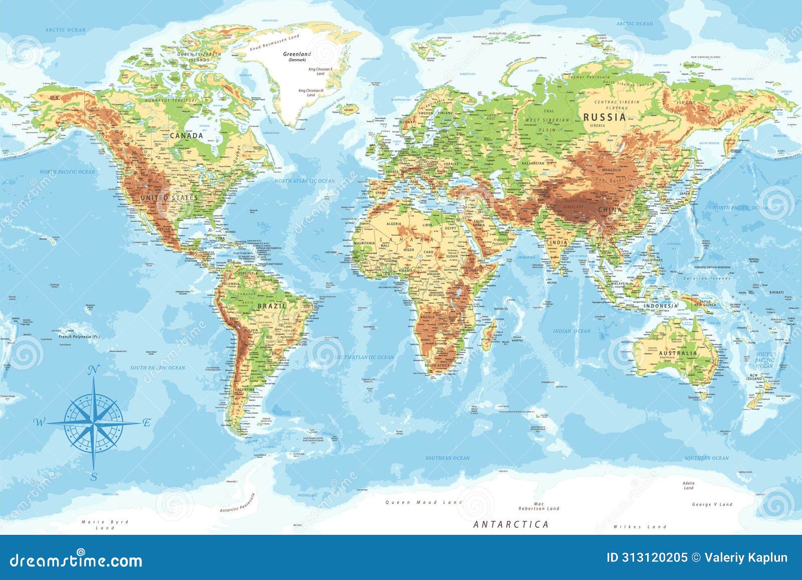 World Map - Highly Detailed Topographic Relief Vector Map Of The World ...