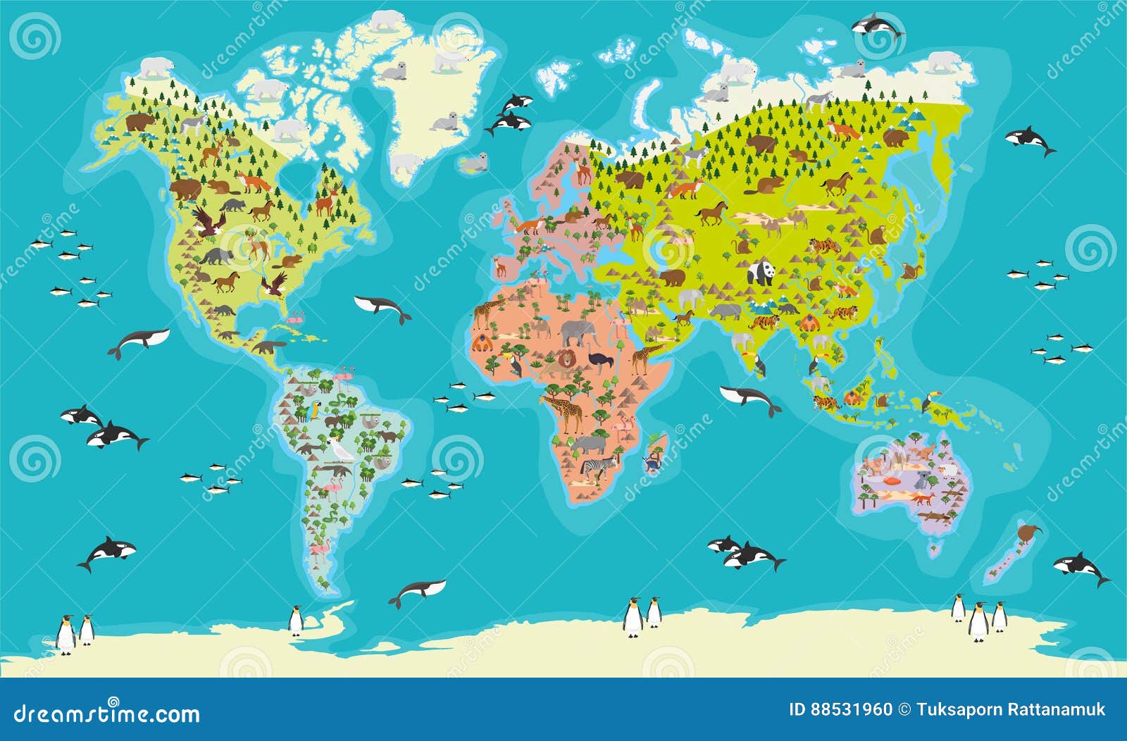Oceania Highly Detailed Physical Map Cartoon Vector | CartoonDealer.com ...