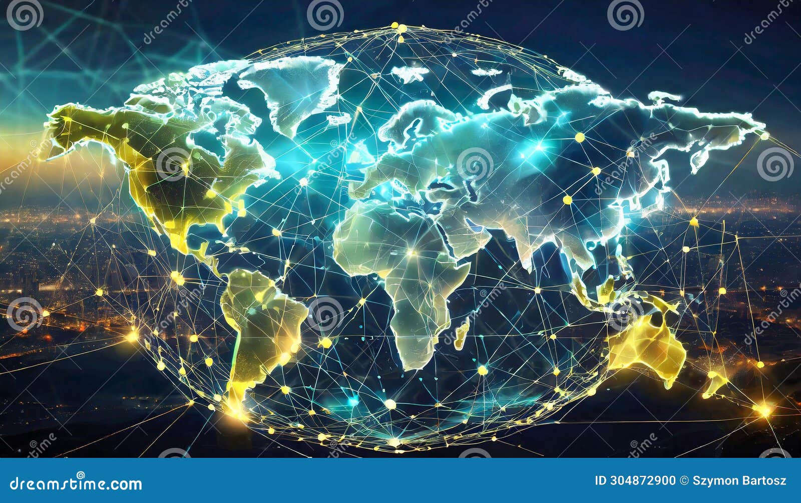 The World Map and the Hologram with the Net of Connections between ...