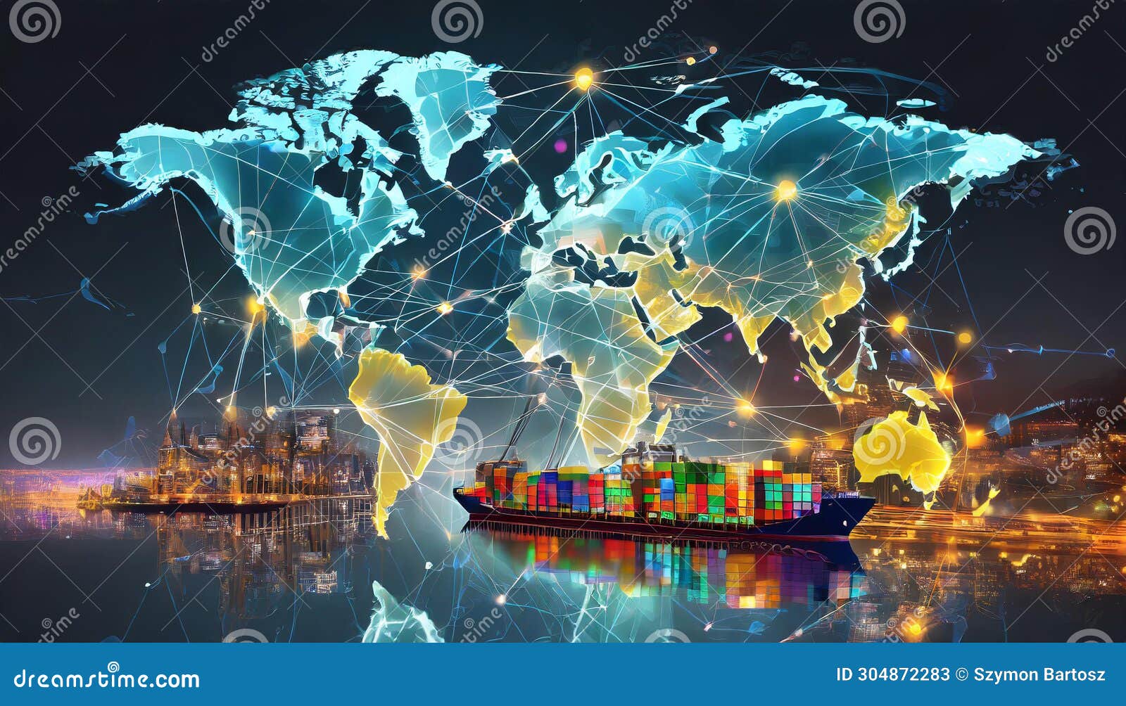 The World Map with the Hologram of Supply Chains. Generative AI Stock ...