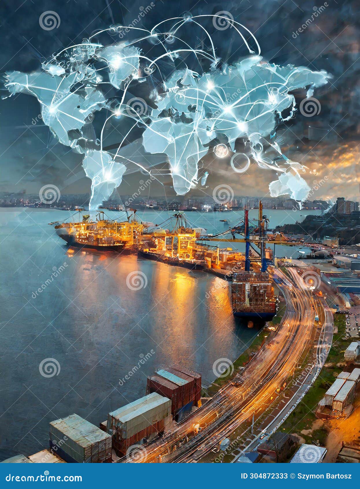 The World Map with the Hologram of Supply Chains. Generative AI Stock ...