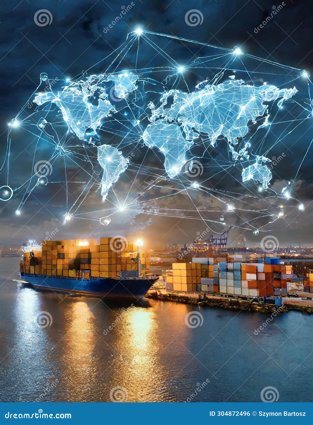 The World Map with the Hologram of Supply Chains. Generative AI Stock ...