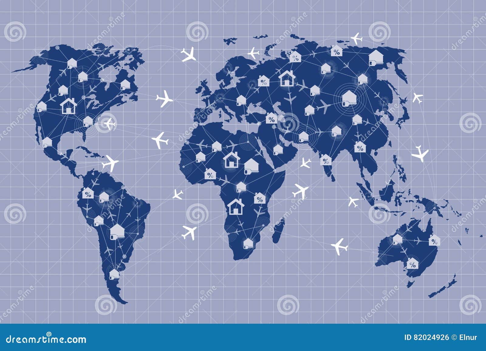 The World Map in Hotel and Flight Booking Concept Stock Illustration ...