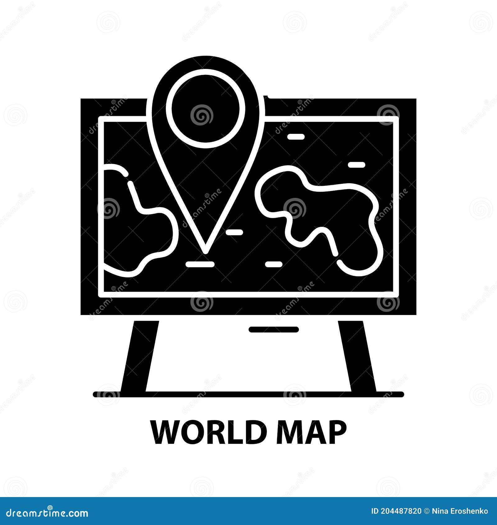 World Map Icon, Black Vector Sign with Editable Strokes, Concept ...