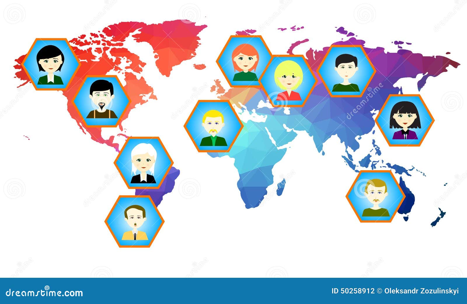 World Map with Icons of People. Raster Stock Illustration ...