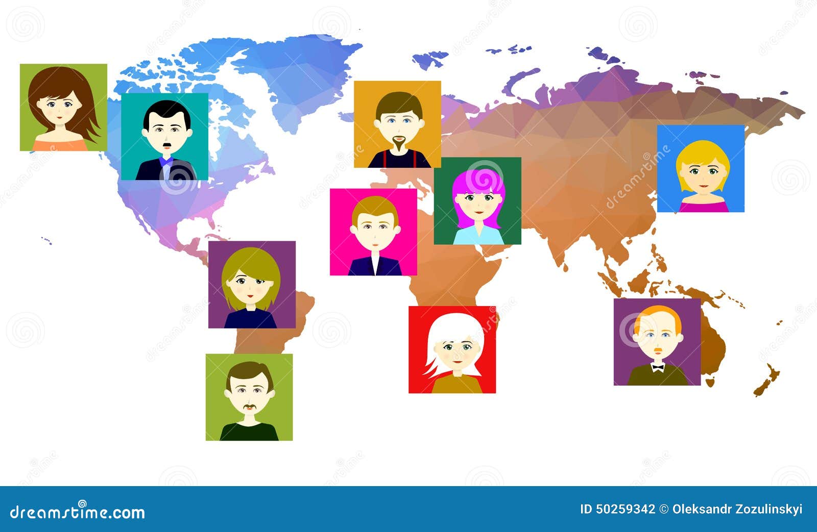 World Map with Icons of People. Raster Stock Illustration ...