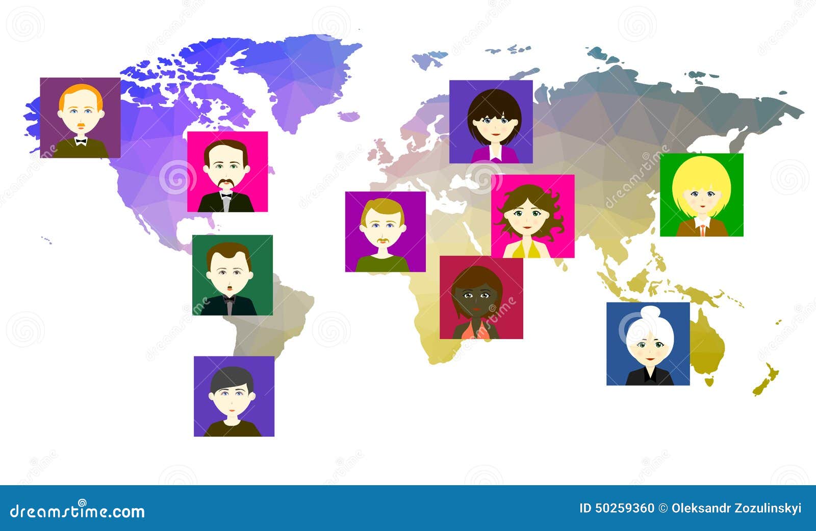 World Map with Icons of People. Raster Stock Illustration ...