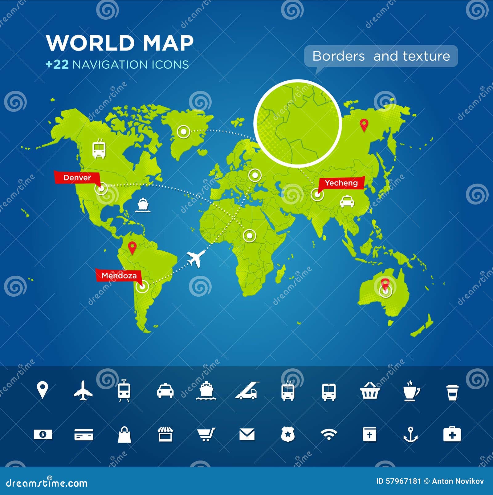 World map with 22 icons stock vector. Illustration of colorful - 57967181